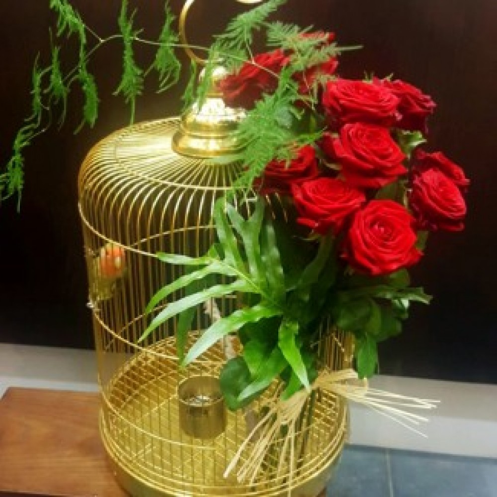 Cage with 2 birds And Roses | WeDeliverGifts