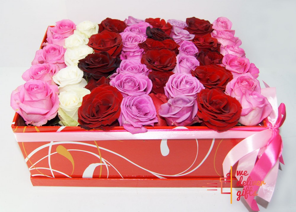 Four Dozen Multicolored Roses in a Gift Box | We deliver gifts - Lebanon