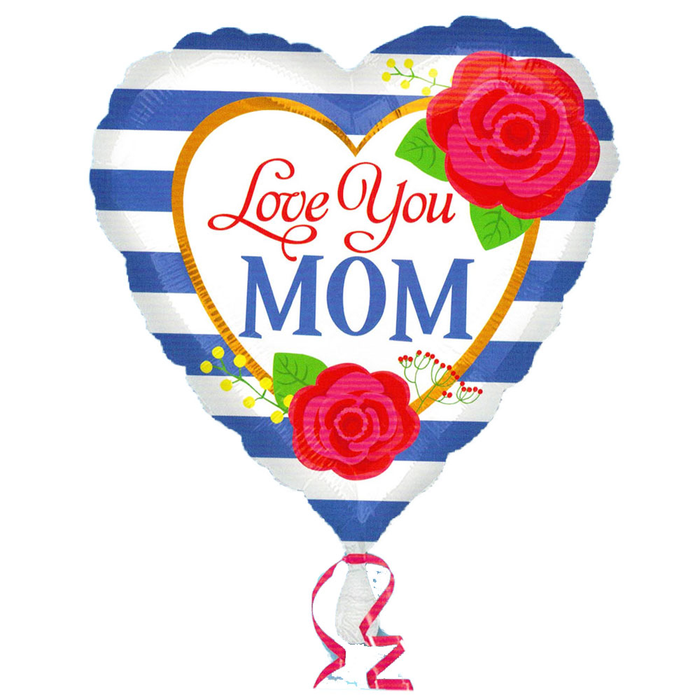 Striped heart Love You Mom Balloon | WeDeliverGifts